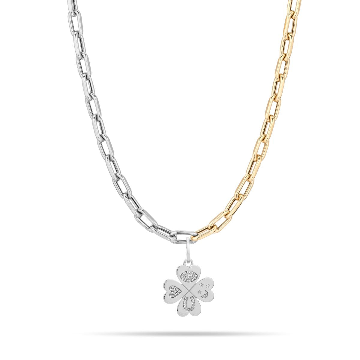 Good Luck Diamond Clover Hinged Charm in Sterling Silver